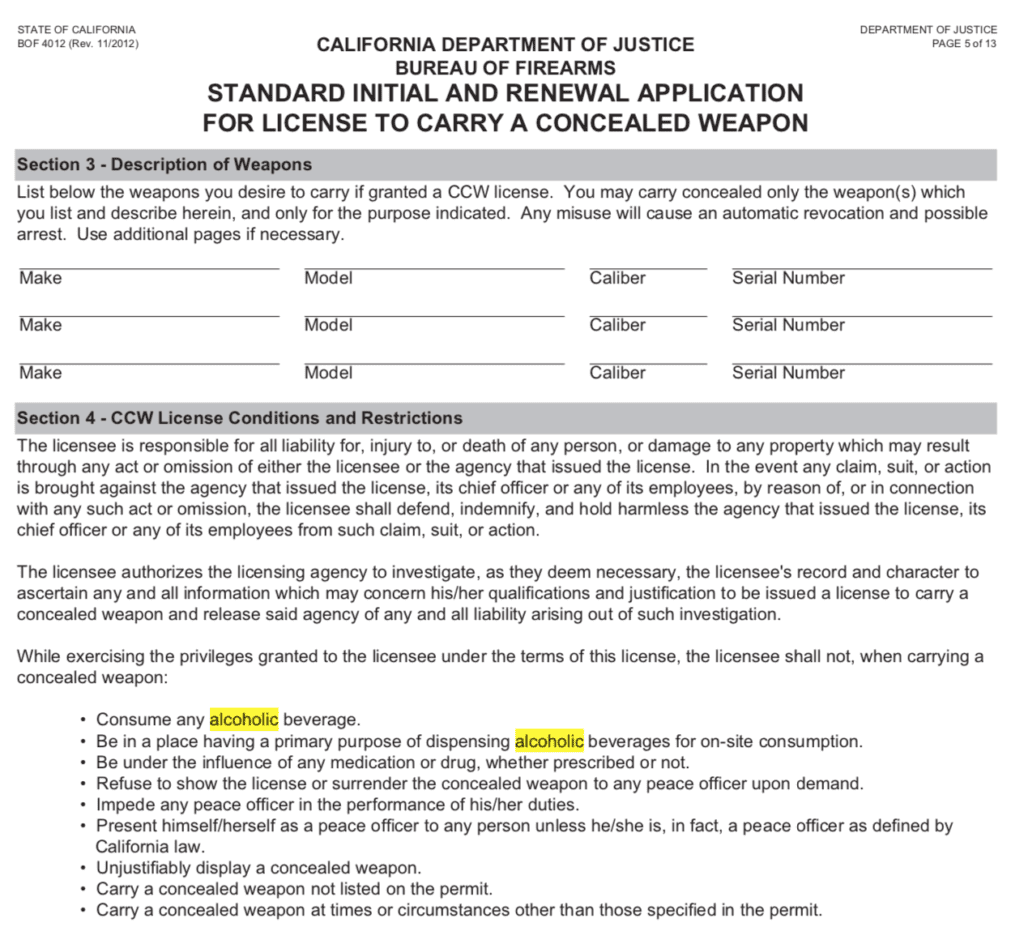 California concealed handgun permit application