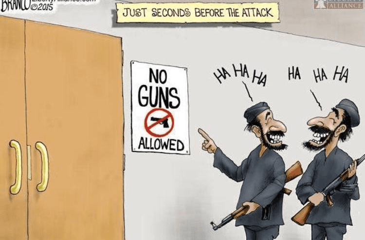 Cartoon: How terrorists react when they see a gun-free zone sign ...