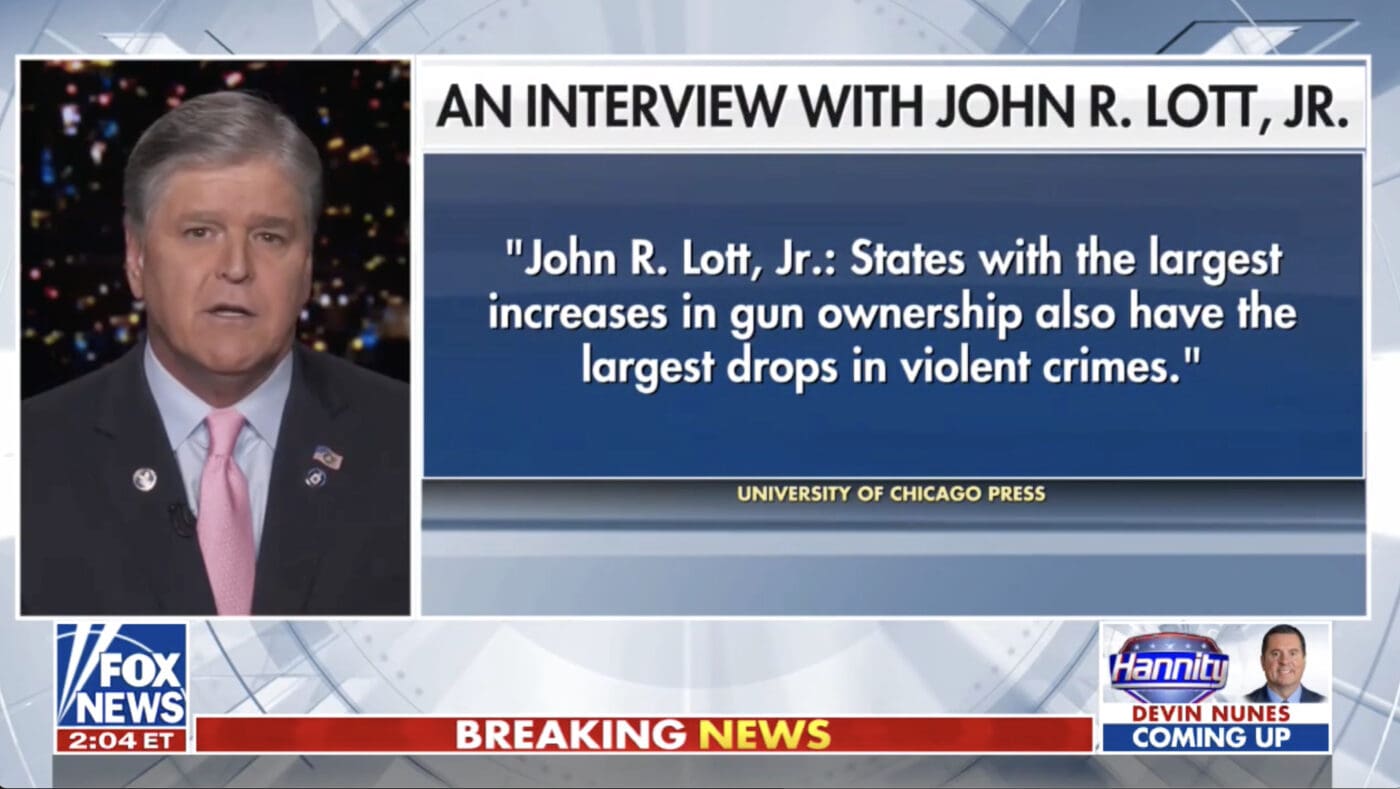 Sean Hannity briefly mentions John Lott's research in his book "More ...