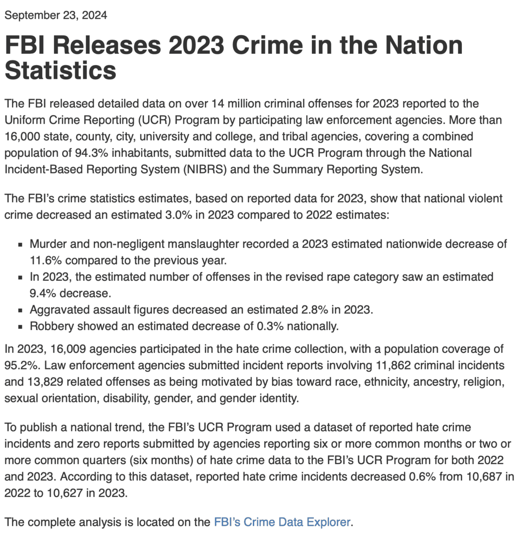New 2023 FBI Reported Crime Data is Out, FBI Data Adjusted for Previous ...