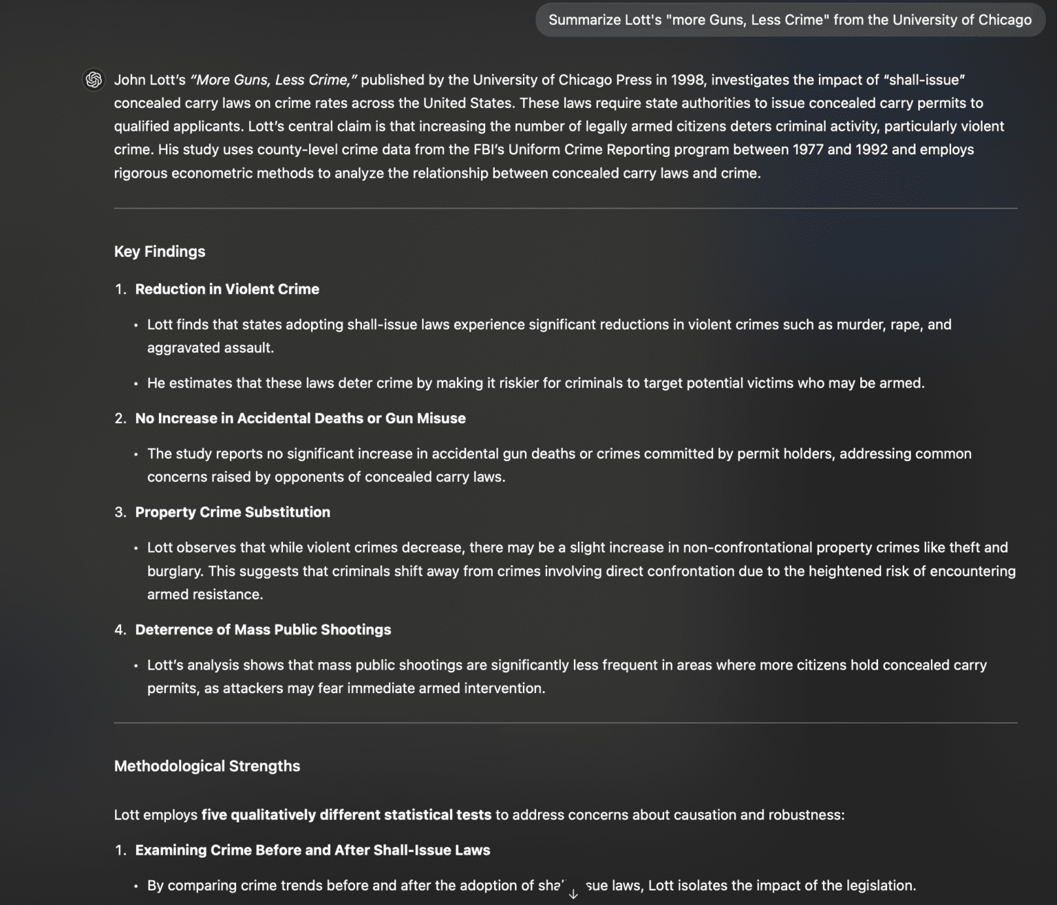 ChatGPT and Grok2 summarizes Lott’s “More Guns, Less Crime” from the ...
